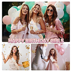 Birthday Sash Birthday Crown for Women, Birthday Girl Sash, Birthday Girl Crown, Glitter Rose Gold Birthday Sash and Crown Rhinestone Headband Set, Happy Birthday Girl Princess Tiara Sash Accessories