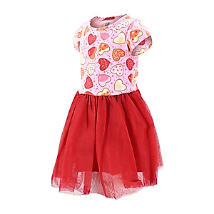 Girls Short Sleeve Tulle Tutu Dresses for Kid and Toddler Girl Valentines Day Dress Outfit Sizes 18M-12Y (7 Years, Cookies)