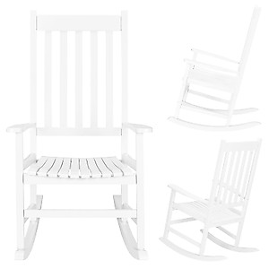 Wooden Rocking Chair - Indoor Outdoor Rocking Chair with Slatted Seat and Backrest - Nursery Rocking Chair with High Back Seat - Smooth Rocker Chair for Patio, Deck, Garden, Lawn, Porch - White