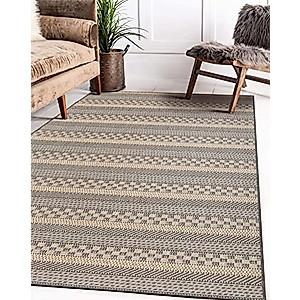 Sherloom Modern Indoor Outdoor Area Rugs 8x10 | Non-Shed - Non-Skid - Washable Rug Runner for Living Room, Dining, Entryway, Patio, Pool Deck | Menzis Collection | Charcoal