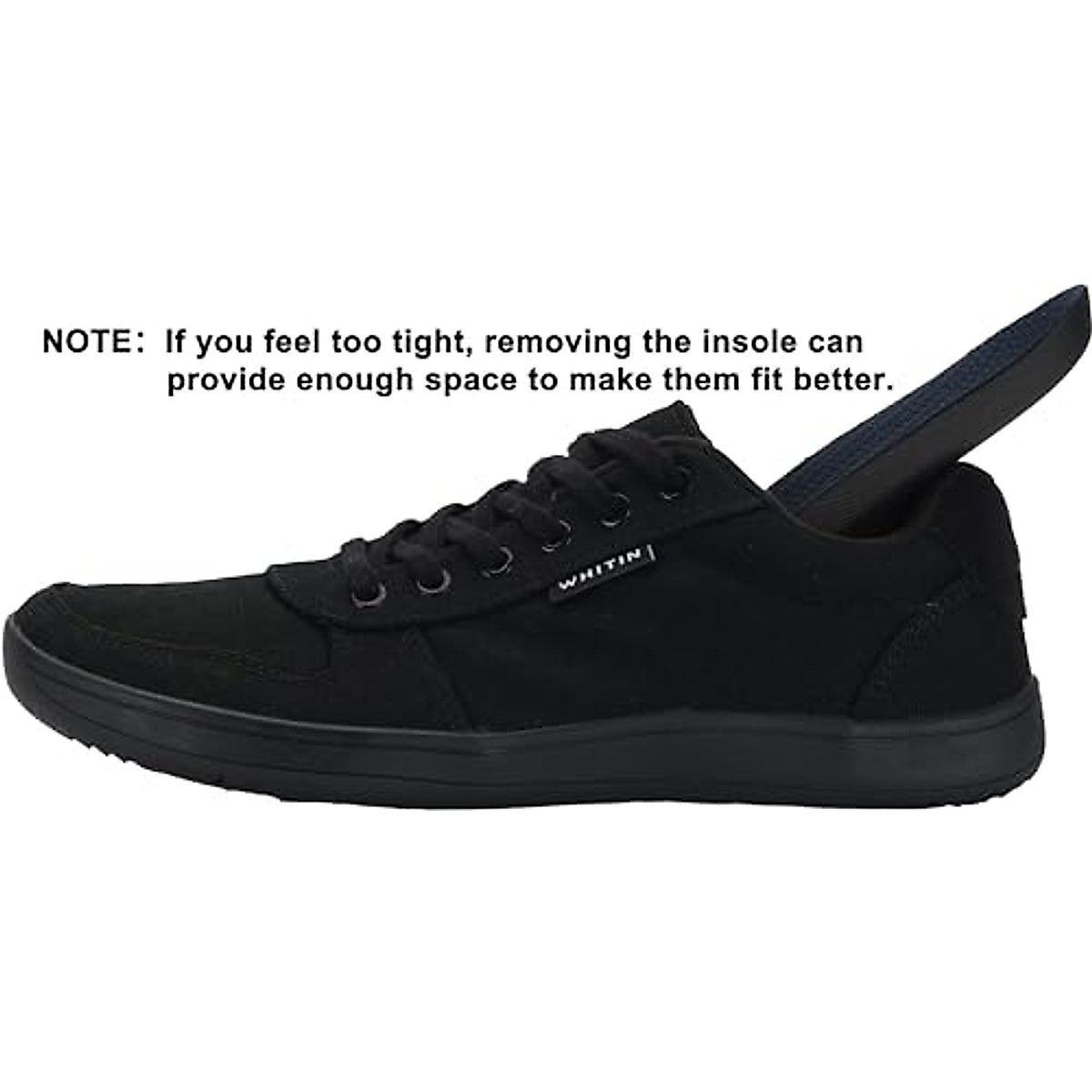 WHITIN Wide Toe Box Barefoot Sneakers for Men Canvas Minimalist Minimus Zero Drop Sole Shoes Size 11 Width 11W Walking Outdoor Training All Black 45