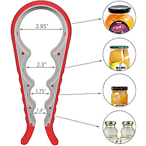 Jar Opener,Manual Can Opener,Bottle Opener Can Openers for Seniors with Arthritis,Weak Hands, 5-in-1 Multi Kitchen Tools Set for Children, Women and Seniors (Red)