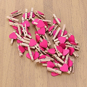 NUOBESTY 50pcs Mini Wooden Clips Clothespins Crafts Clips with Hearts for Wedding Party Valentines Day Decoration Rosy