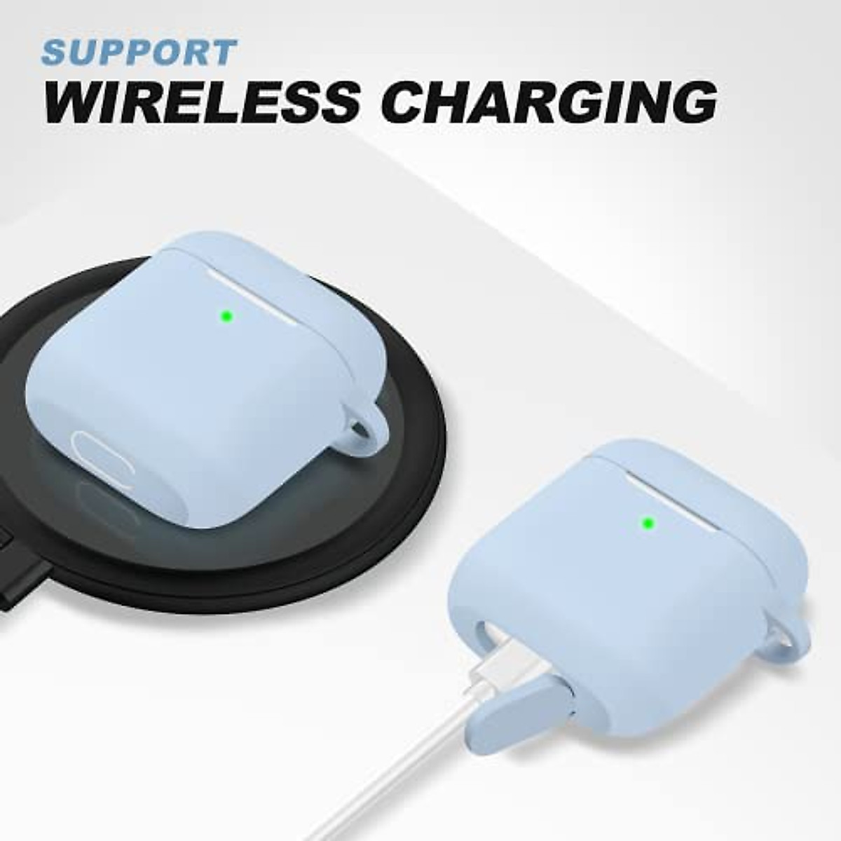 Woyinger AirPods Case Cover, Soft Silicone Protective Cover with Buckle for Women Men Compatible with Apple AirPods 2nd 1st Generation Charging Case, Front LED Visible，Sky Blue