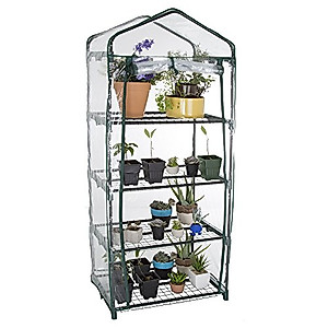 Pure Garden 4-Tier Greenhouse – Outdoor Gardening Hot House with Zippered Cover and Metal Shelves for Growing Vegetables, Flowers and Seedlings