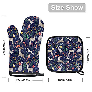 Christmas Deer Oven Mitts and Pot Holders Sets of 2 Heat Resistant Non-Slip Kitchen Gloves Hot Pads with Inner Cotton Layer for Cooking BBQ Baking Grilling