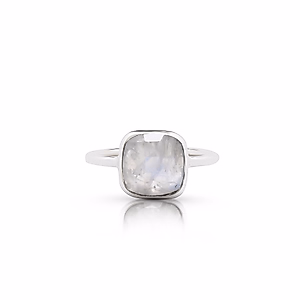 Koral Jewelry Moonstone Square Vintage Ring Round Stone 925 Sterling Silver Boho Chic US Size 6 7 8 9 (6)