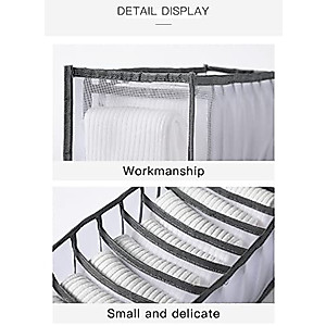 JOSEFA 3 PCS UNDERWEAR STORAGE ORGANIZER. Bra, Panties, Leggings Foldable Type Mesh Nylon Drawer or Closet. Convenient Save Space Storage Box Folding for Drawers (6/7/11 Grid, Gray).