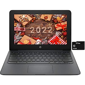 HP 2021 Chromebook 11.6 Inch Laptop, Intel Celeron N3350 up to 2.4 GHz, 4GB RAM, 32GB eMMC, WiFi, Webcam, USB Type C, Chrome OS + TiTac Accessory (Zoom or Google Classroom Compatible)