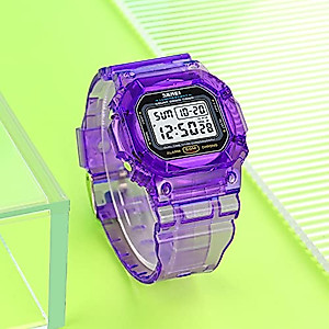 Gosasa Outdoor Sport Unisex Watches Back Light Digital Watches Transparent Multifunctional Wristwatch Casual Style Stopwatch Date 5Bar Waterproof (Purple)