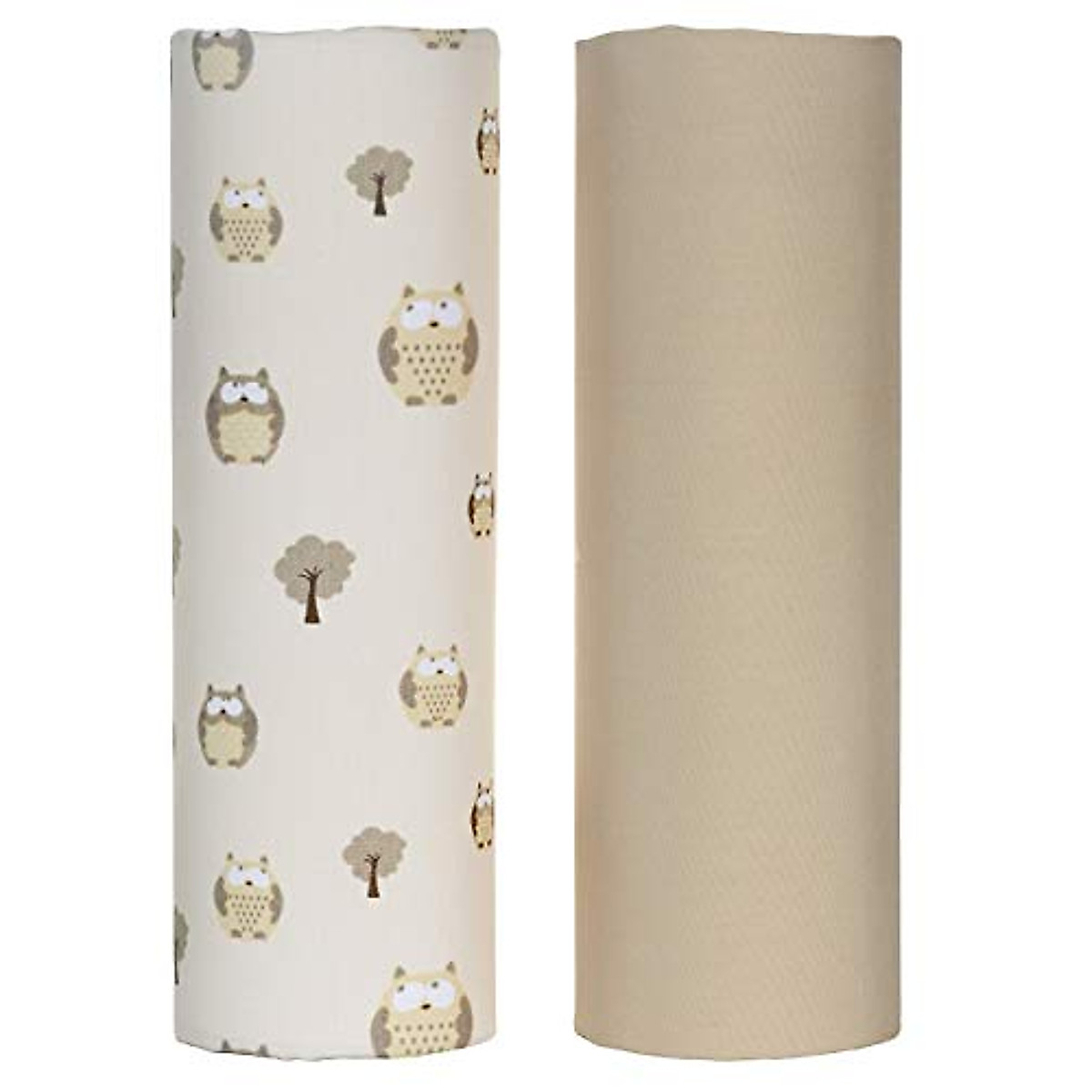 Cuddles & Cribs 2 Pack GOTS Certified Organic Cotton Fitted Crib Sheet - Tan, Owl