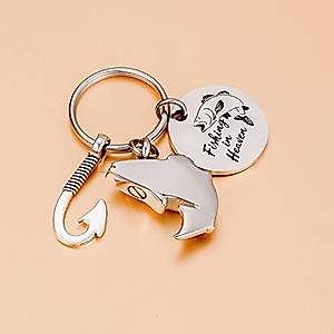Fishing in Heaven Cremation Urn Keychain Fish Memory Key Tag -Fish Urn Memorial Keychain-Ashes Keychain Cremation Jewelry (Silver)