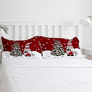 Boanket 3 Pieces Bedding Set Full Size, Christmas Tree Soft Durable Duvet Cover Set Comforter Cover Set with Zipper Closure All-Season Breathable Bedding Set Xmas Gnome Winter Snowflake Christmas Red