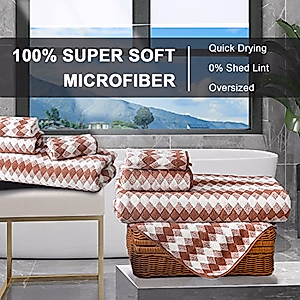 2 Hand Towels Set 15.7”x31.5”, Microfiber Diamond Hand Towels, Soft Bath Hand Towels for Bathroom Hotel Home Kitchen, High Absorbent Hotel Quality Quick Dry Hand Face Towels (Brown)