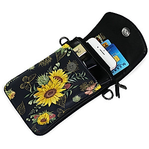 MNSRUU Leather Crossbody Bag Gold Butterflies And Sunflower Cell Phone Pouch Wallet with Credit Card Slots Small Shoulder Bag with Strap for Women