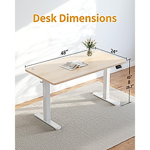 CubiCubi Height Adjustable Electric Standing Desk, 48 x 24 Inches Stand Up Table, Sit Stand Home Office Desk with Splice Board, Maple