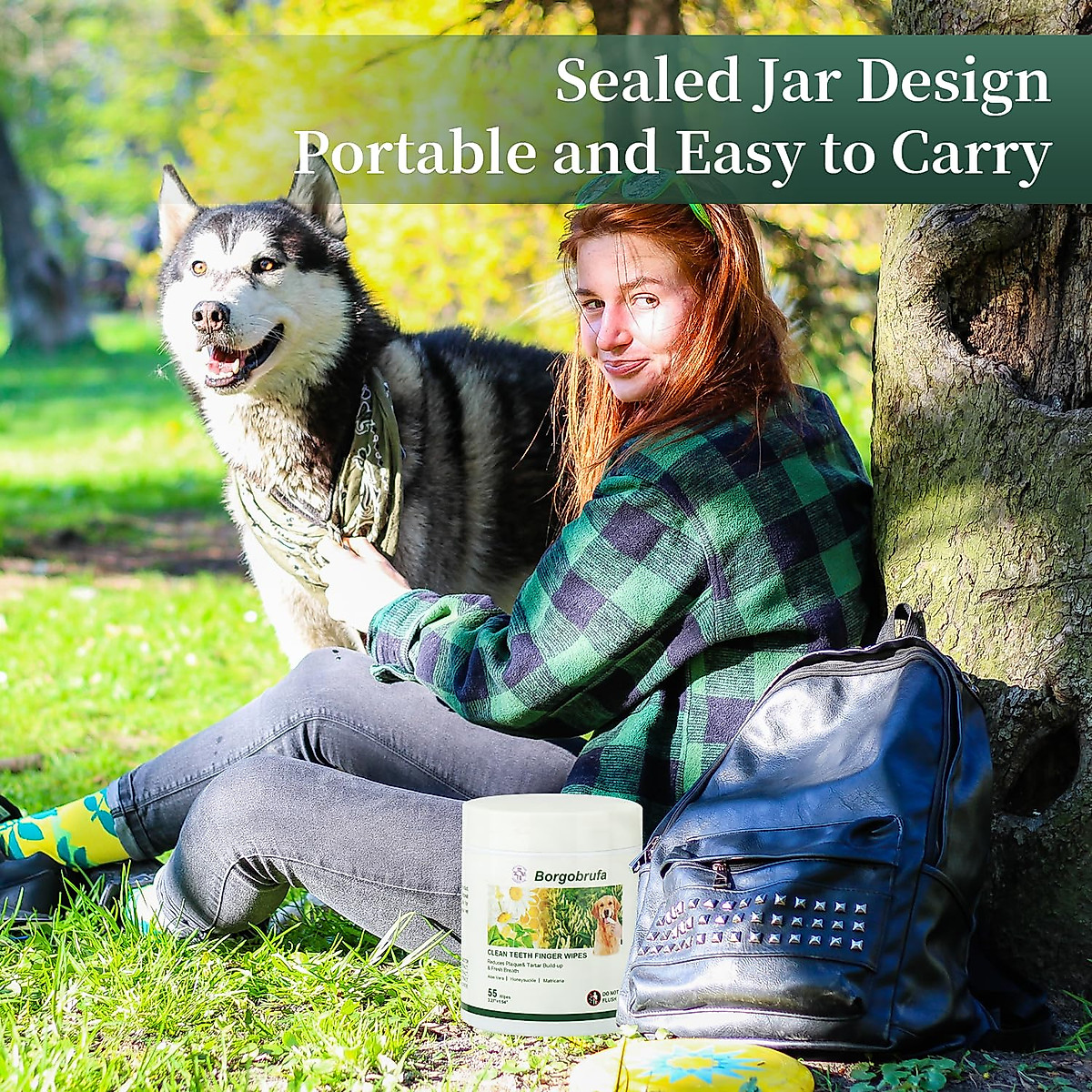 Borgobrufa Dog Ear Finger Wipes, Pet Ear Cleaner Wipes Disposable Natural Ear Relief Cleaning Pads Finger Sleeves for Dog Cat Remove Earwax Odor Soothe Ear Itching and Infection, Cat Ear Wipes, 55 Pcs