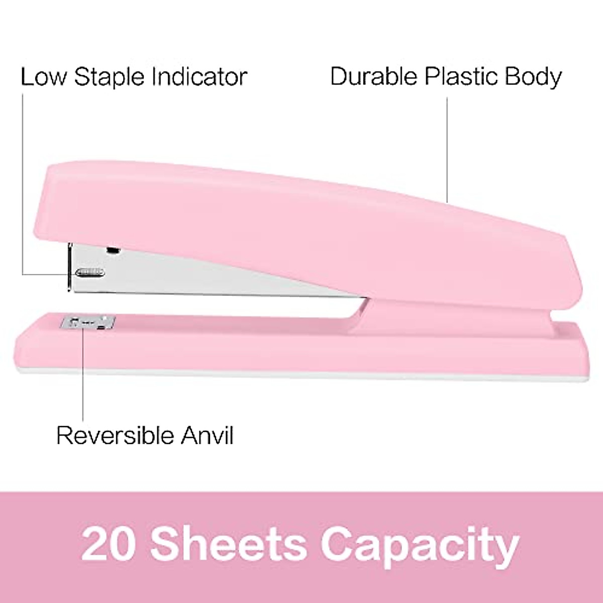 Deli Stapler, Desktop Stapler, Office Stapler, 25 Sheet Capacity, Includes 1000 Staples and Staple Remover, Pink