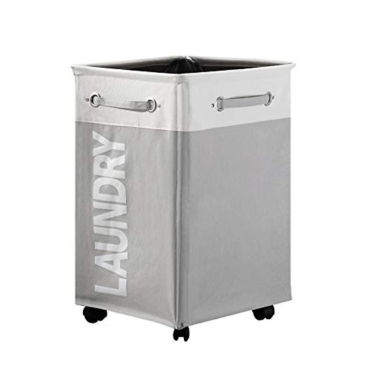 23" Wheeled Laundry Hamper Large Collapsible with Breathable Cover Heavy Duty Laundry Sorter Dirty Clothes Organizer Bin Waterproof Foldable Laundry Basket Rolling Extra Large Bag (White + Light Gray)