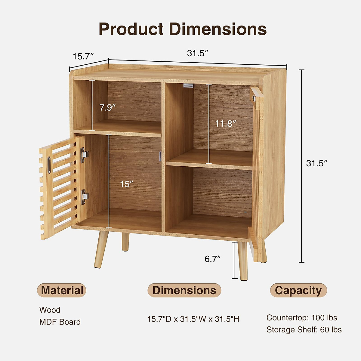 FiveWillowise Storage Cabinet, 31.5" Buffet Cabinet with Storage, Sideboard Coffee Bar Cabinet with Silding Door for Living/Dining Room, Kitchen, Hallway, Natural