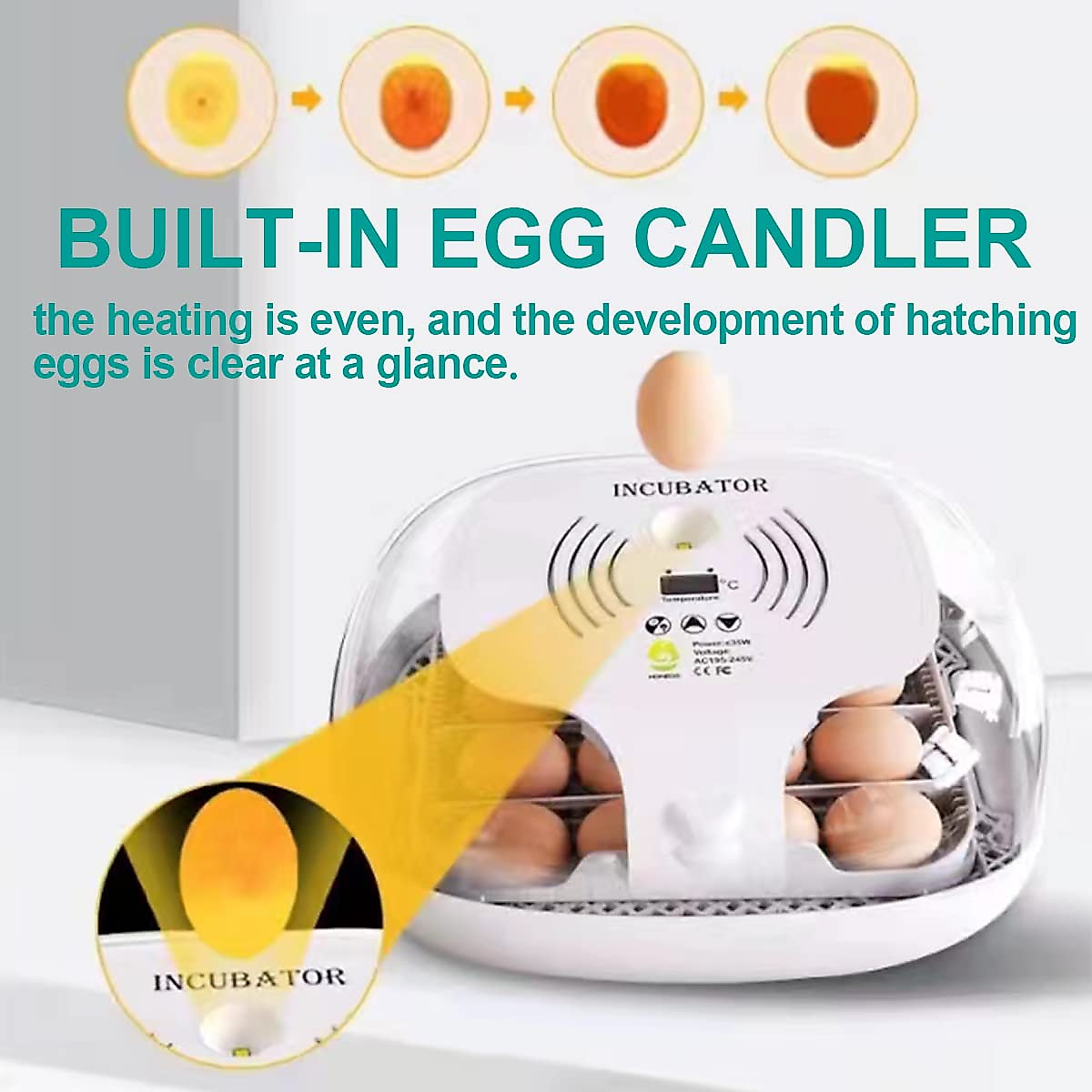 Lreerge Egg Incubator, 12 Eggs Incubator with Automatic Egg Turning, Automatic Water Adding, 360 Degree View, for Hatching Chicken Goose Quail Duck