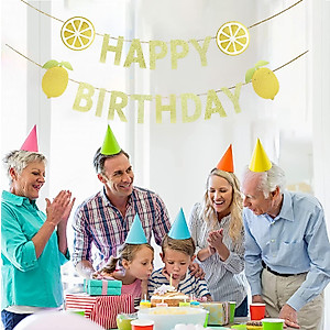 KUNGOON Lemon Happy Birthday Banner, Lemonade Birthday Party Decorations, 7 inches x 5.9 inches, Yellow