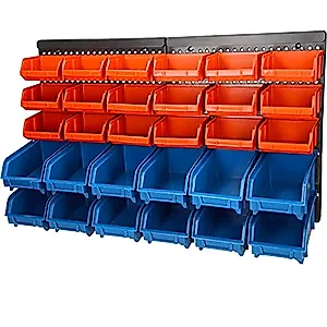 30 Bins Wall Mounted Storage Bin Parts Rack, Wall Mounted Screw Organizer Tool Container for Nuts, Bolts, Screws, Nails, Beads, Buttons, Other Small Parts