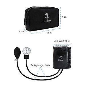Clairre Professional Sphygmomanometer Manual Blood Pressure Cuff and Stethoscope Kit for Nurses/Doctors/Nursing Students, Carrying Case Included, Universal Cuff Size: 9-16 inch (Black)