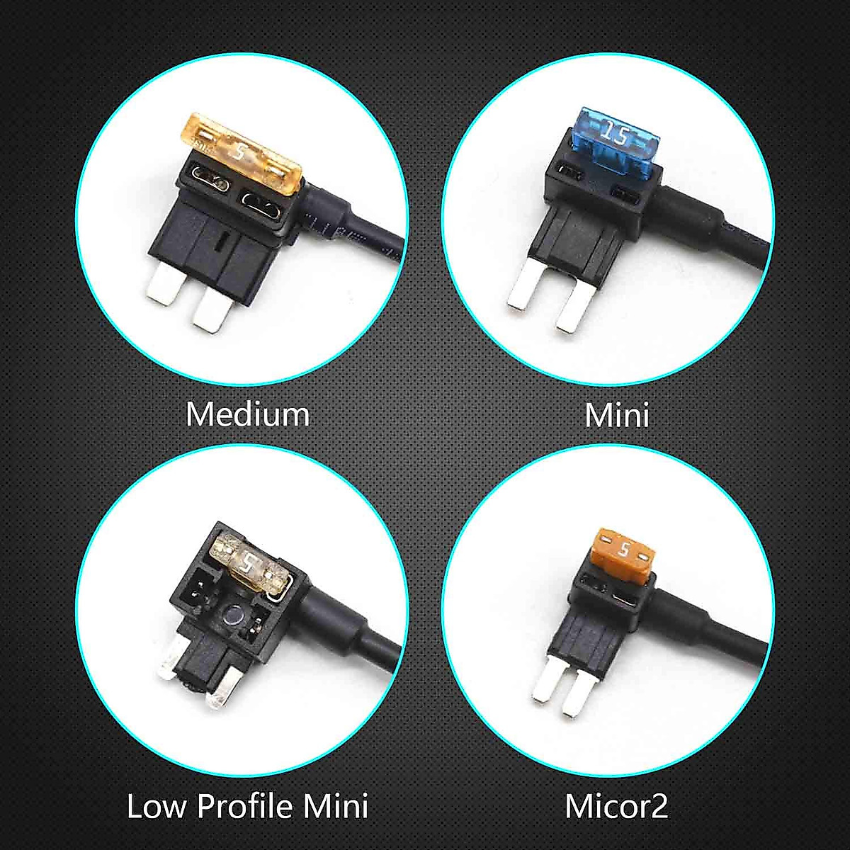 4 Types Add-a-Circuit Fuse Tap Adapter with Standard & Mini & Low Profile Mini & Micro2 Blade Fuse Holder for Cars Trucks Boats (8 Pack)
