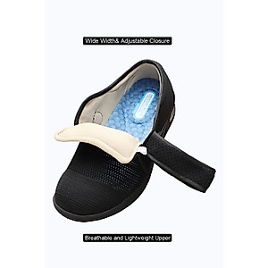 YH SUCED Women Diabetic Shoes for Elderly Women Wide Shoes Walking Shoes Adjustable Closure Breathable Lightweight Non Slip Sneakers for Swollen Feet Edema Width X-Wide Black 9