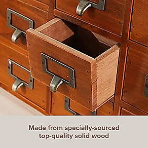 64-Drawer Wooden Storage Box (39.2”x3.9”x27.56”) Traditional Apothecary Cabinet in Walnut Wood - 64-Slot Wooden Desk Drawer Unit w/Label Holders & Handles - Multi Level Countertop Drawer Organizer