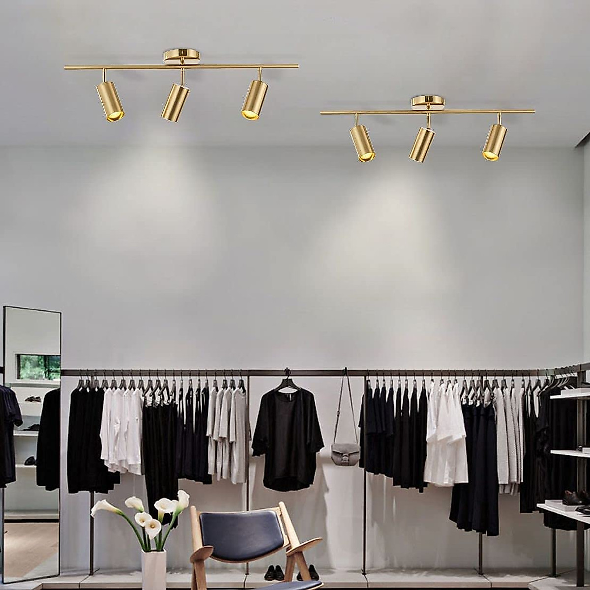 KCO Lighting Modern Brass Gold Track Lighting 3-Lights Modern Kitchen Track Lighting Fixtures Indoor Flush Mount Ceiling Spotlights Dimmable LED Ceiling Spot Light (3-Light)