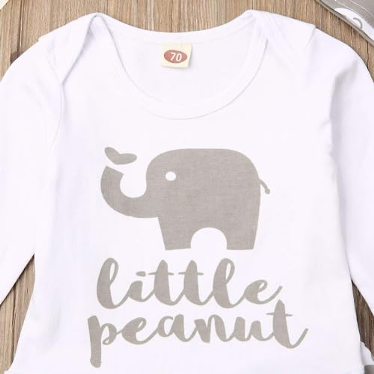 Rarjuiey 3Pcs Newborn Baby Boy Girl Elephant Outfits Long Sleeve Little Peanut Romper Bodysuit+Pants+Hat
