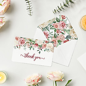 Artoid Mode 24 Pack Rose Flower Thank You Cards Wedding Greeting Cards Gift With Envelope Sticker Blank Note Cards for Birthday Wedding Baby Shower Bridal Shower, 4 x 6 Inch
