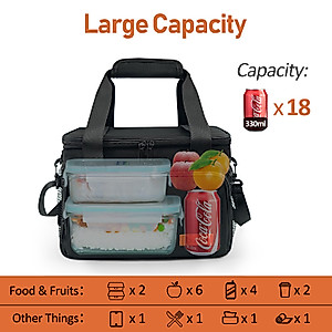 BUDO Lunch Bags for Men and Women, Insulated Waterproof Lunch Box, Reusable Lunch Tote with Adjustable Shoulder Strap, Lunch Warmer Cooler Bag for Adults to Work Camping Picnic Trips