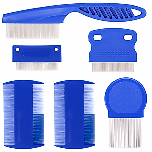 6 Pack Flea Lice Comb for Dogs Cats, Pet Tear Stain Remover Grooming Comb with Rounded Metal Teeth for Small, Medium & Large Pets, Blue
