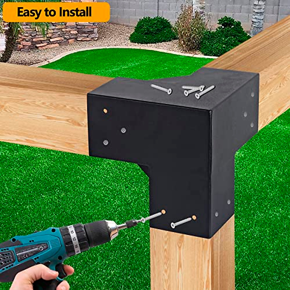 Neorexon Pergola Kit Elevated Wood Stand Kit Woodwork for 4"x 4" (Actual 3.6 X 3.6 inch), Solid Stainless Steel 304 Wooden Gazebo Kit for Outdoor 3 Way Right Angle Corner Bracket with Screws