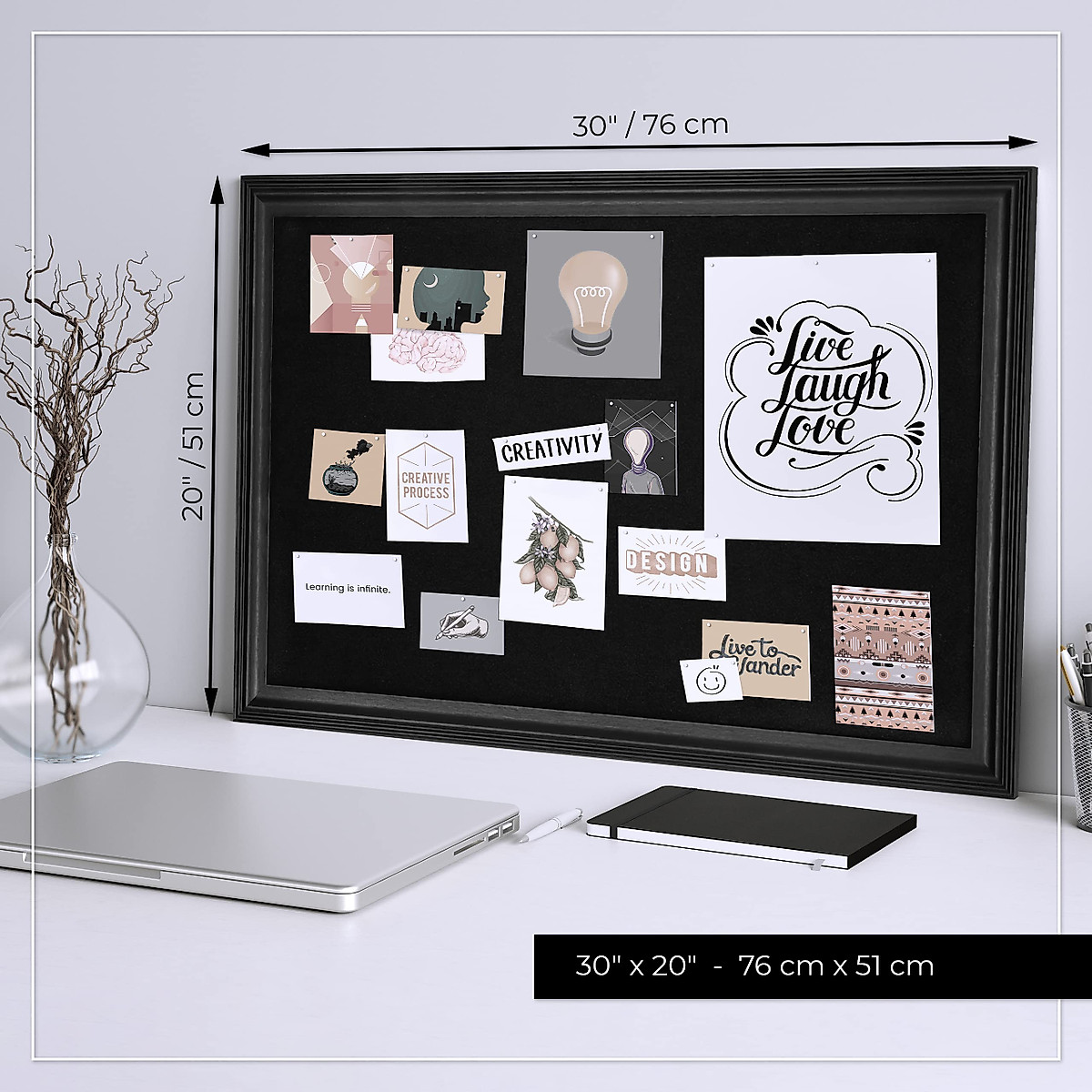 SKL Products Black Cork Board - 30" x 20" Large, Framed Bulletin Boards for School, Home, Kitchen & Office Walls