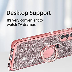 KuDiNi for Moto g Pure Phone Case, Moto g Power 2022 Case Moto G Play 2023 Case for Women Glitter Clear TPU Luxury Bling Protective Cover with Kickstand Strap for Moto g Pure(Glitter Rose)