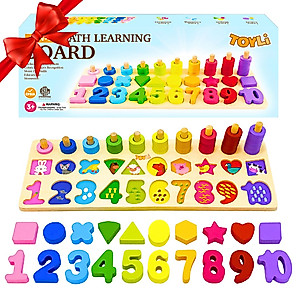 TOYLI Educational Math Learning Board and Puzzle Wooden 4 in 1, Wooden Stacking Toy