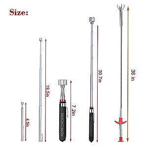 3 Pack Pick-up Tool Set - Extendable Magnetic Pick Up Tools and Flexible Grabber Claw - Retrieving Telescoping Magnet Pickup Tools - Flexible Extra Long Reach Bendable Curve Grabber with 4 Claws