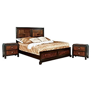 HOMES: Inside + Out 3 Piece ioHOMES Cleo Transitional Multi-Tone Bed Set with 2 Nightstands, Full, Acacia