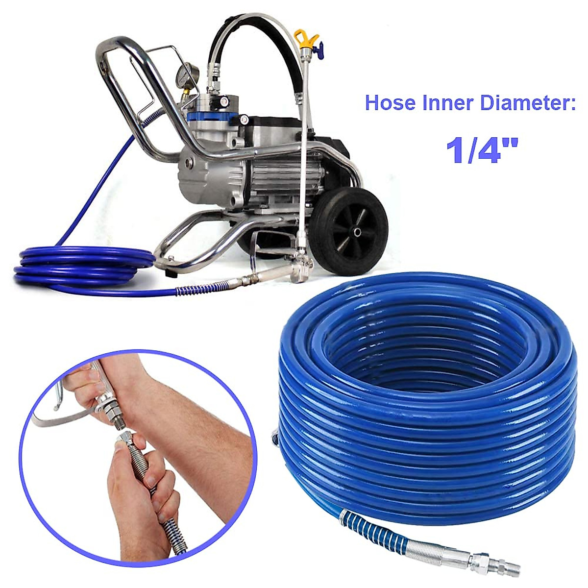 GYLBF 50ft x 1/4" Upgraded Airless Paint Sprayer Hose Sprayers, Airless Paint Hose Made of Four Layers of Quality Materials, Contains Encrypted steel wire Layer