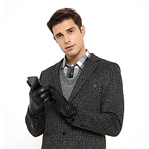 ZLUXURQ Luxury Mens Leather Gloves Cashmere Lined-Soft Comfortable Lambskin
