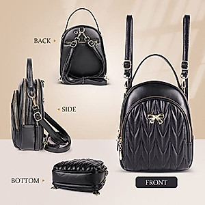 WIZOZI Mini Backpack Purse for Women, Cute Fashion PU Leather Zipper Crossbody Shoulder Bag, Large-Capacity Multifunctional Daypack Purse-Black