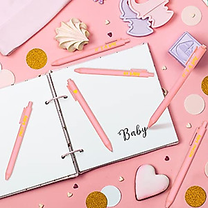 Nuanchu 50 Pcs Baby Shower Pens Retractable Ballpoint Pen with Black Ink Baby Shower Favors for Girl Boy Baby Shower Games Decors Office School Teacher Student Writing Supplies (Pink, Girl Style)