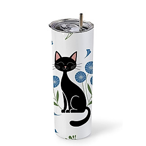 Medpol Cute black cat tumbler with lid and straw 20 oz insulated tumbler cups Cute black cat insulated travel coffee mugs for women cute sippy cups stainless insulated travel cups