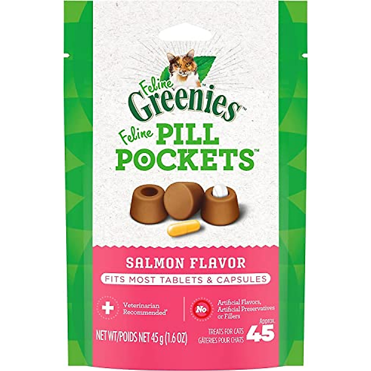 Greenies Pill Pockets Salmon Treats For Cat, 1.6 oz, Pack of 3