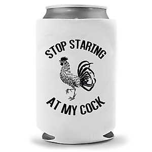 Stop Staring At My Rooster Joke | Funny Novelty Neoprene Can Cooler Beverage Huggie Hugger | Beer Beverage Holder - Beer Gifts Home - Quality Can Cooler (1)