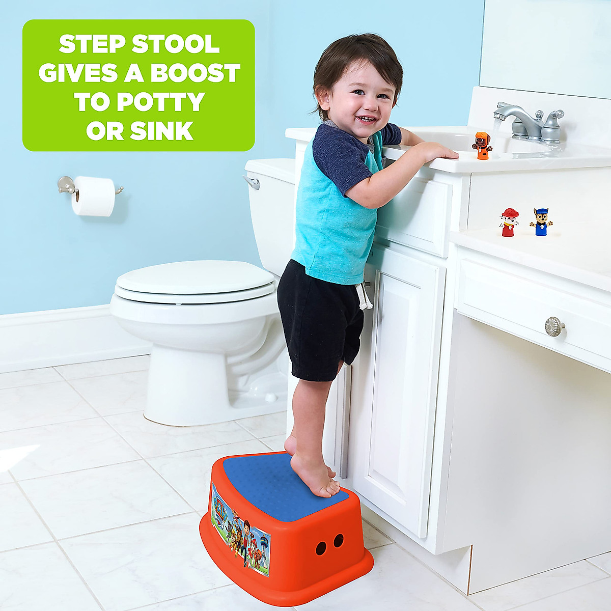 Nickelodeon Paw Patrol Bathroom Step Stool for Kids Using The Toilet and Sink - Kids, Potty Training, Non-Slip, Bathroom, Kitchen, Lightweight